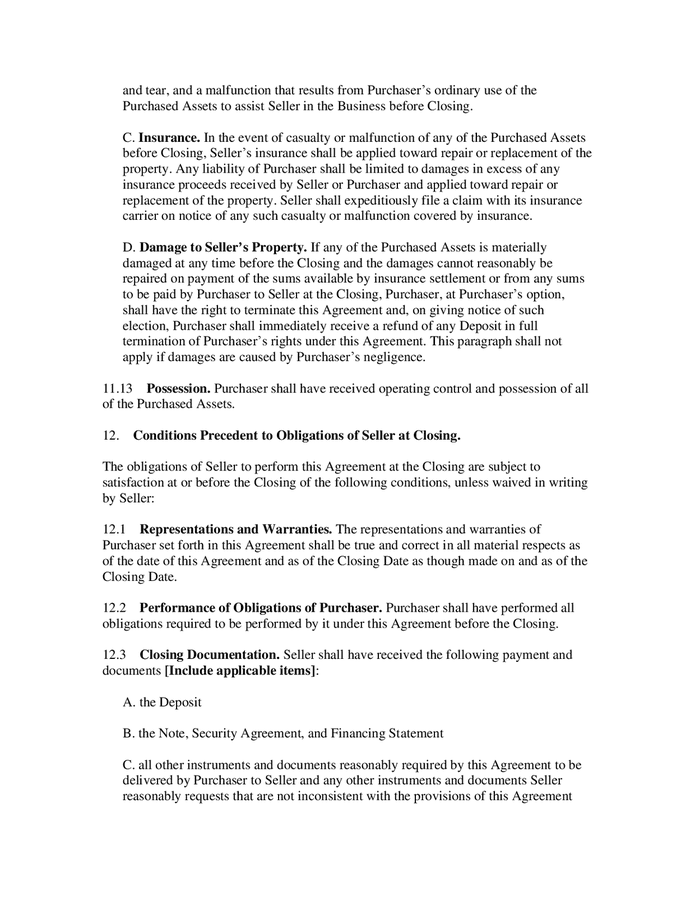 Asset purchase agreement in Word and Pdf formats - page 24 of 33