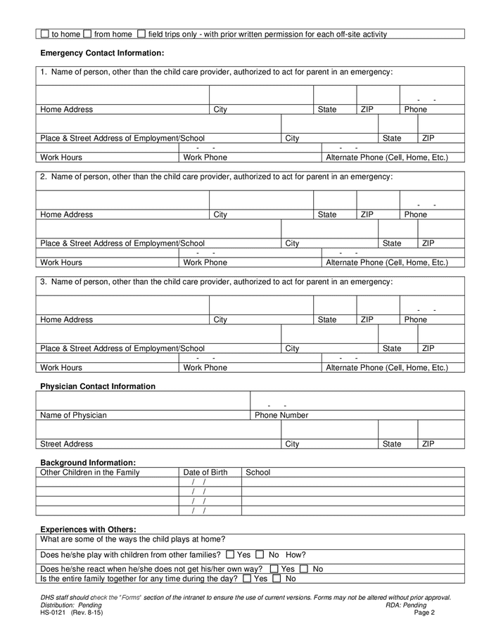 Child's application form (Tennessee) in Word and Pdf formats - page 2 of 4