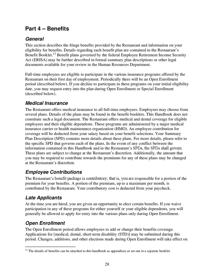 Restaurant employee handbook template in Word and Pdf formats - page 28 ...