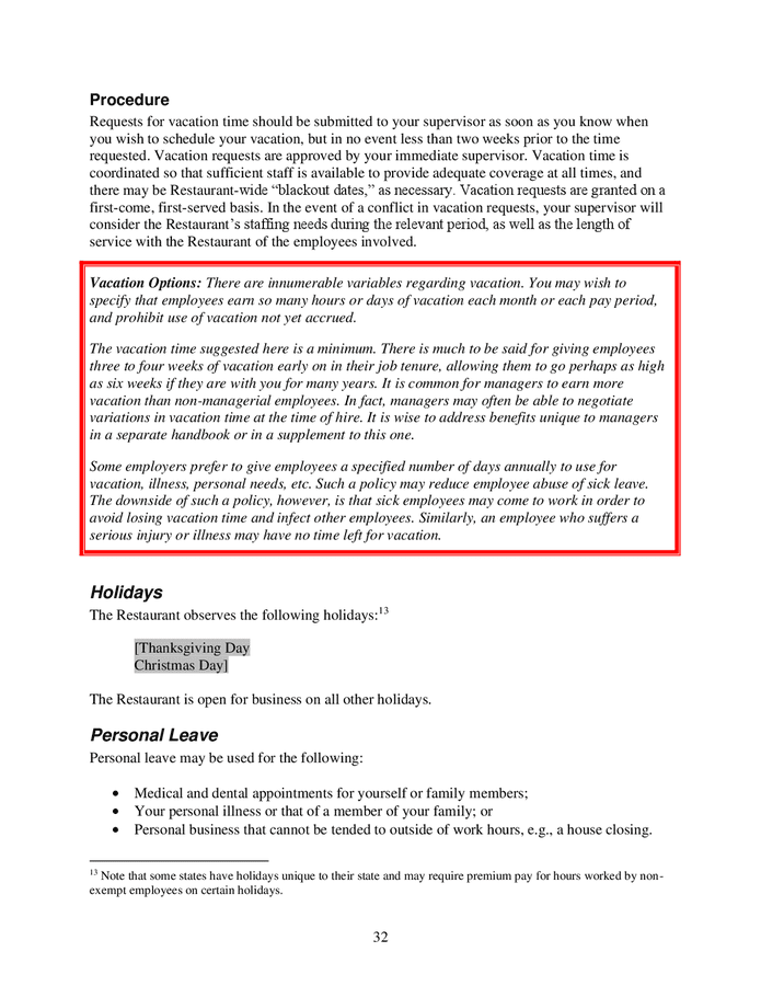 Restaurant employee handbook template in Word and Pdf formats - page 32 ...