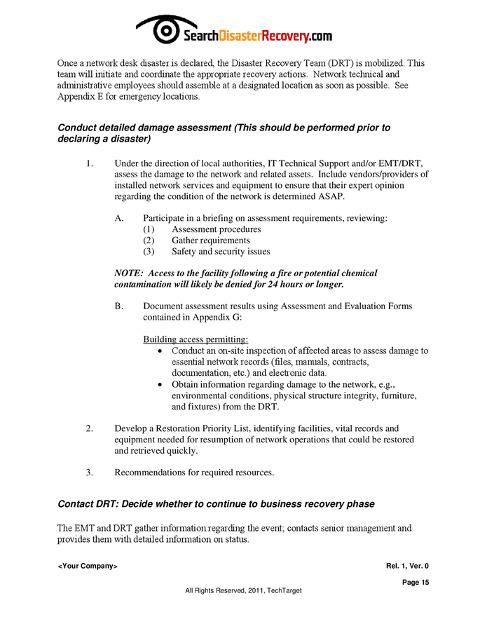 Network disaster recovery plan template in Word and Pdf formats - page ...