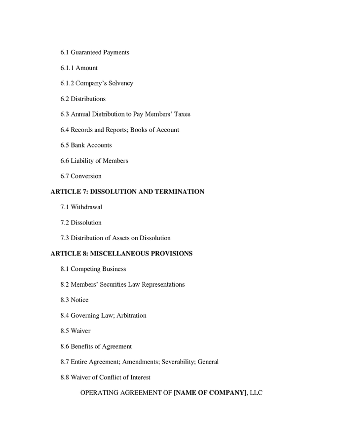 LLC operating agreement (Michigan) in Word and Pdf formats - page 3 of 22