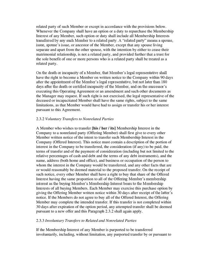LLC operating agreement (Michigan) in Word and Pdf formats - page 6 of 22