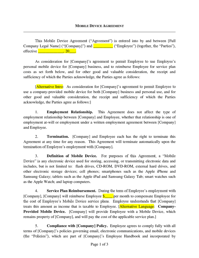 Employee mobile device agreement (Indiana) in Word and Pdf formats Employee mobile device agreement (Indiana) in Word and Pdf formats