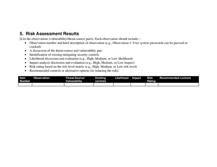 Security risk assessment template in Word and Pdf formats - page 5 of 5