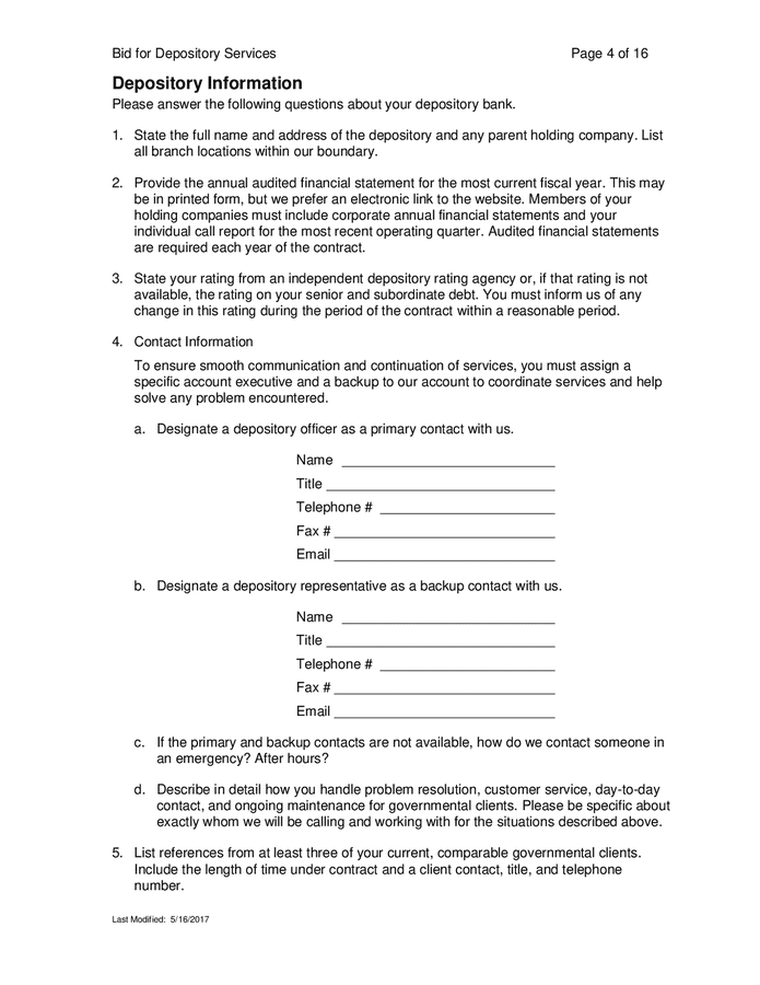 Bid form for depository services (Texas) in Word and Pdf formats - page ...