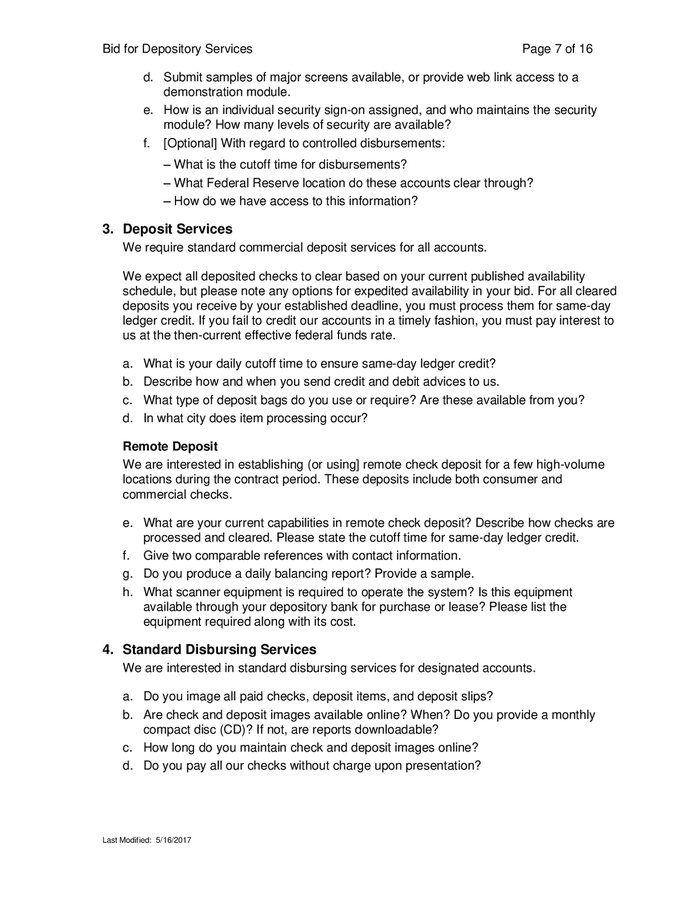 Bid form for depository services (Texas) in Word and Pdf formats - page 7 of 16