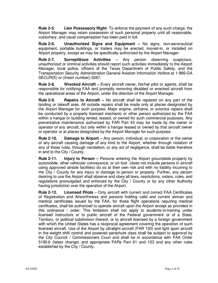 Model airport rules and regulations in Word and Pdf formats - page 3 of 15