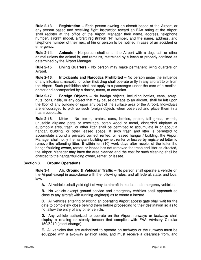 Model airport rules and regulations in Word and Pdf formats - page 4 of 15