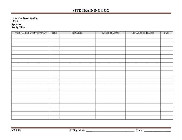 Site training log template in Word and Pdf formats - page 2 of 2