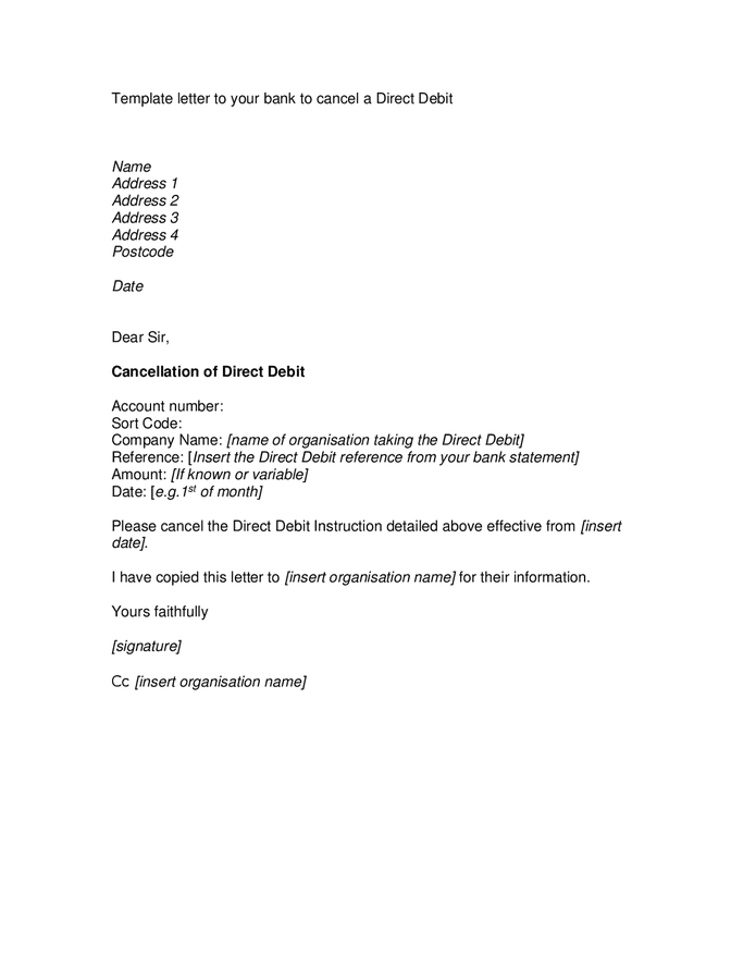 Template Letter To Your Bank To Cancel A Direct Debit United Kingdom Template Letter To Your Bank To Cancel A Direct Debit United Kingdom