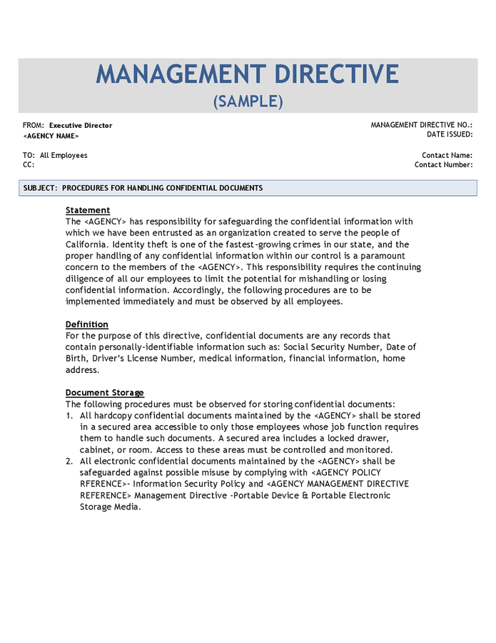Sample procedures for handling confidential documents in Word and Pdf ...