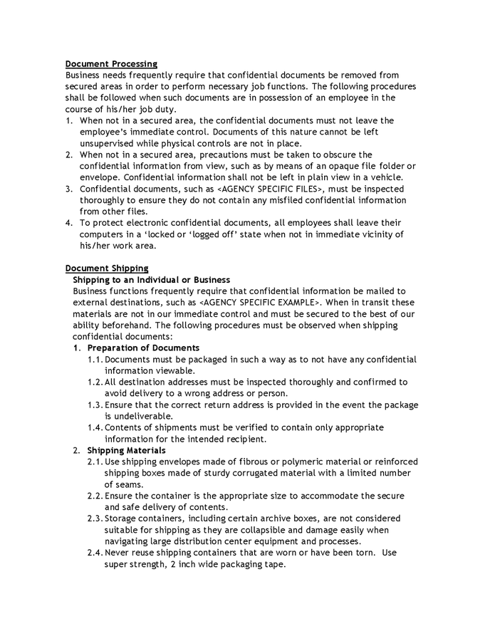 Sample procedures for handling confidential documents in Word and Pdf ...