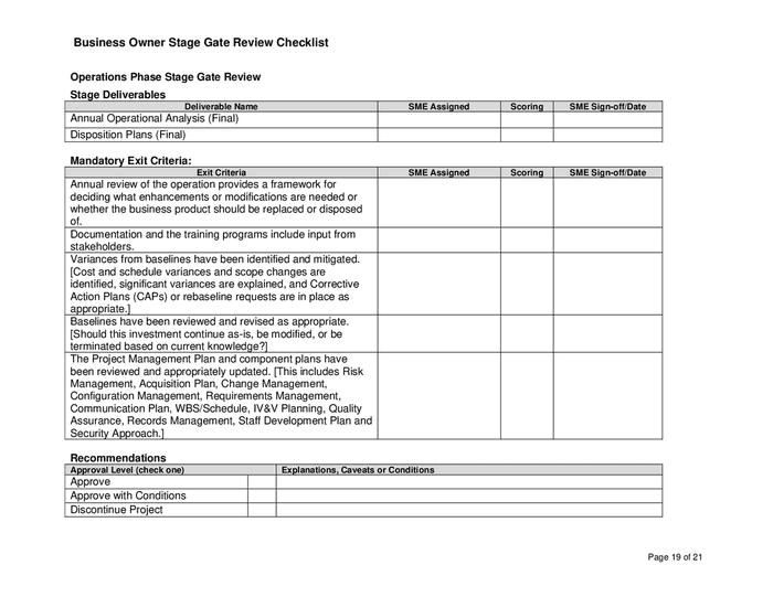 Business Owner Gate Review Checklist Template In Word And Pdf Formats 