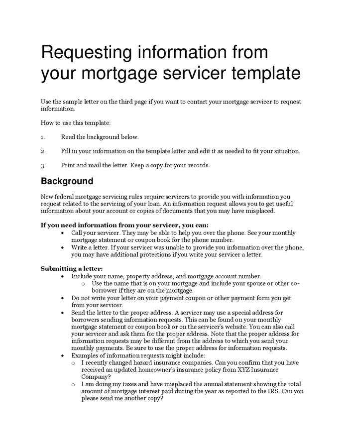 Mortgage request information letter in Word and Pdf formats Mortgage request information letter in Word and Pdf formats