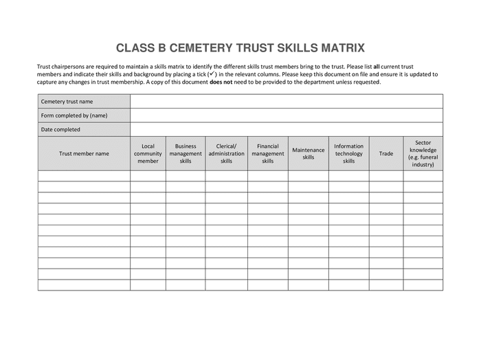Cemetery trust skills matrix in Word and Pdf formats