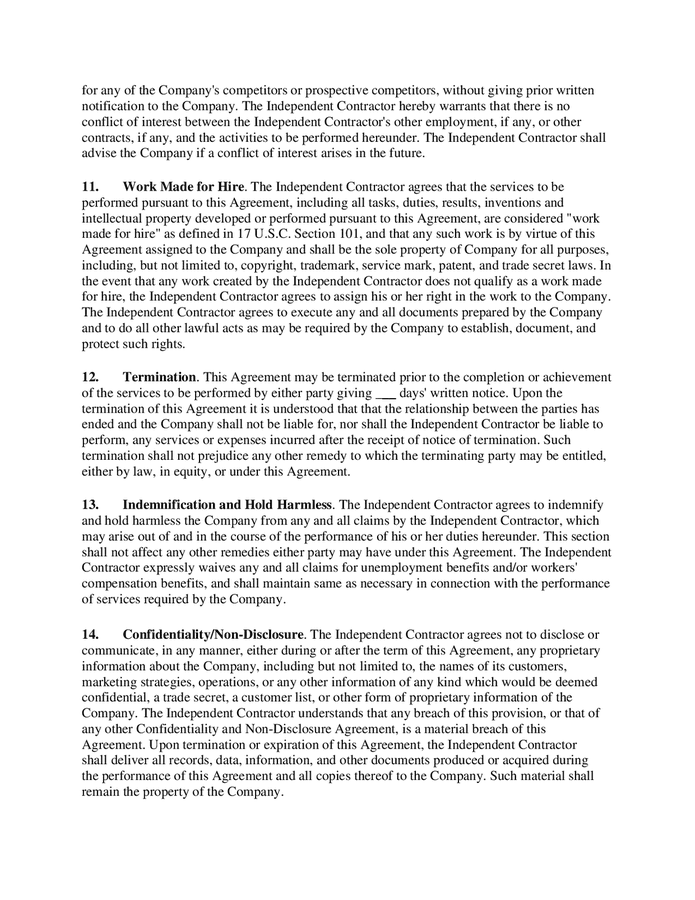 Independent contractor agreement template in Word and Pdf formats ...