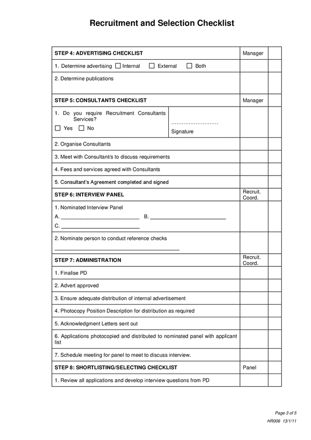 Recruitment and selection checklist in Word and Pdf formats - page 3 of 5