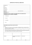 contractor certificate of practical completion
