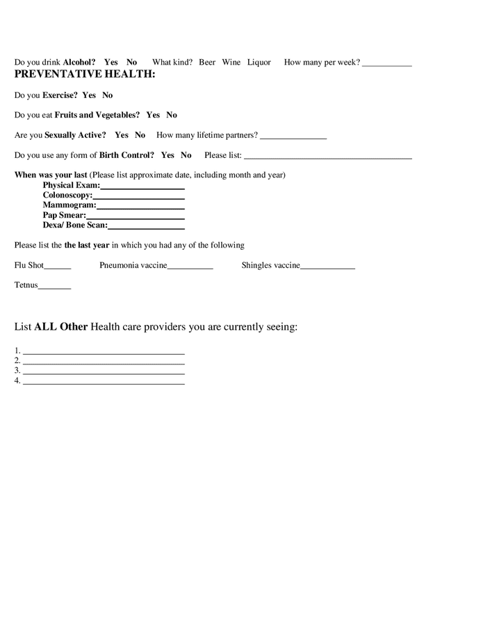 New patient intake form in Word and Pdf formats - page 3 of 3