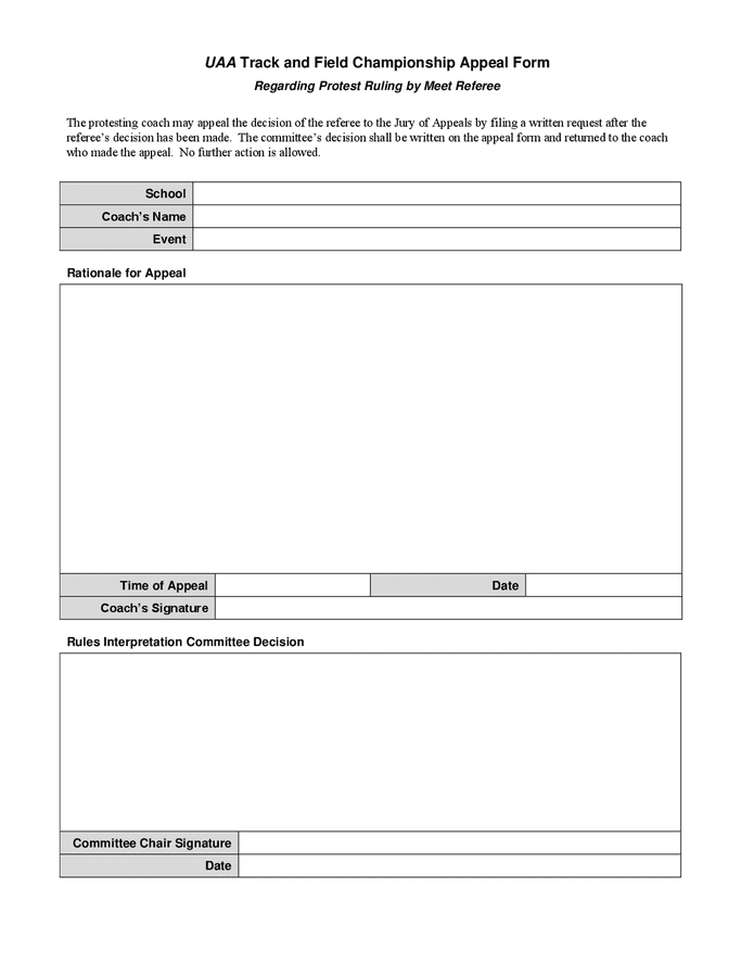 Track and field championship protest form in Word and Pdf formats ...