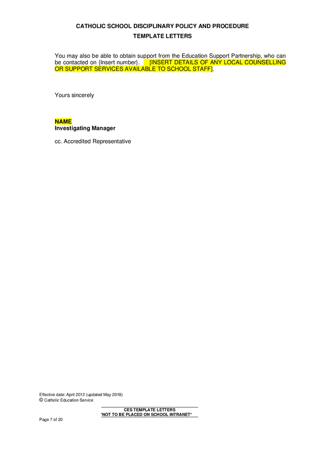 Catholic school disciplinary policy template letters in Word and Pdf ...