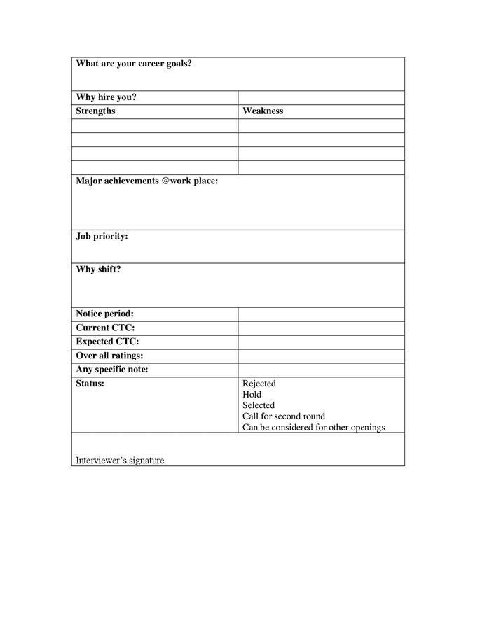 Interview assessment form in Word and Pdf formats - page 2 of 2