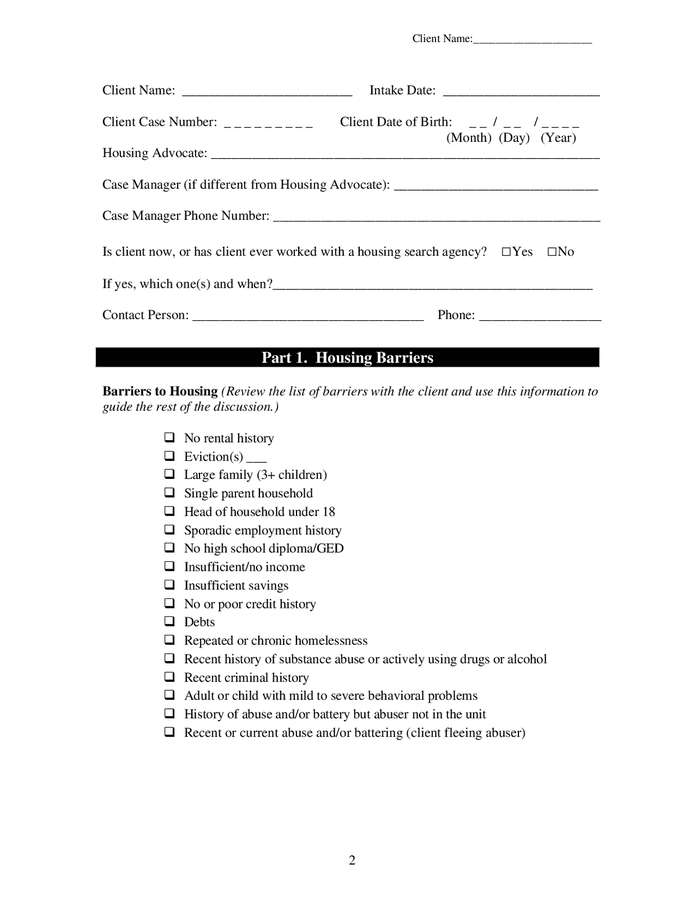 Housing assessment template in Word and Pdf formats - page 2 of 8