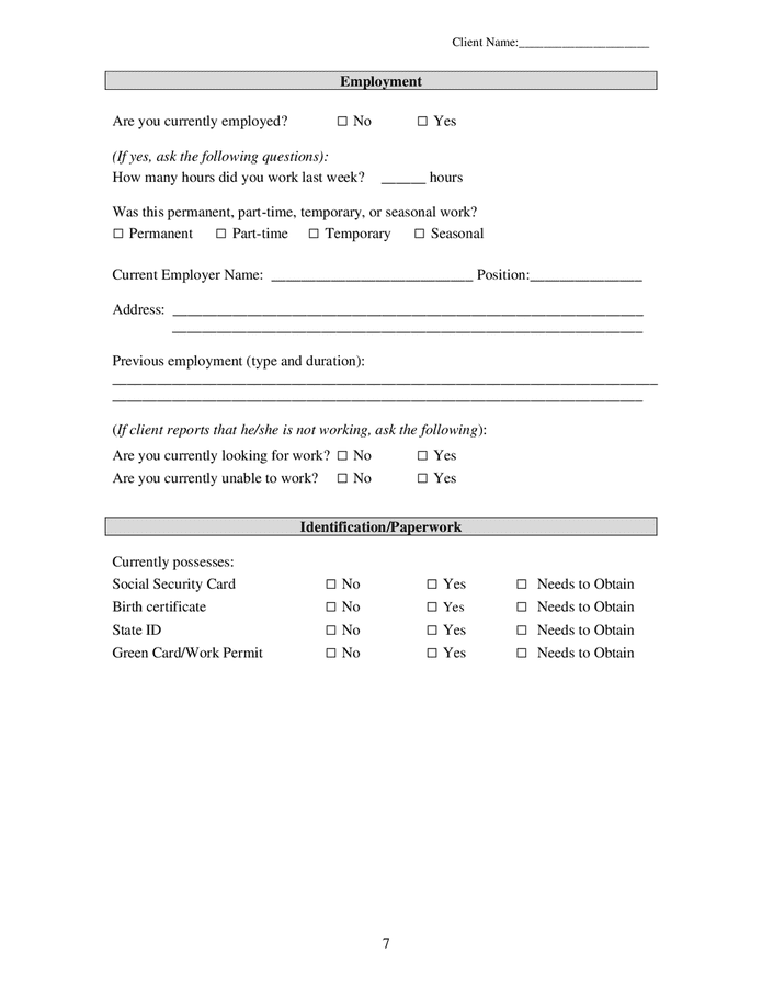 Housing assessment template in Word and Pdf formats - page 7 of 8