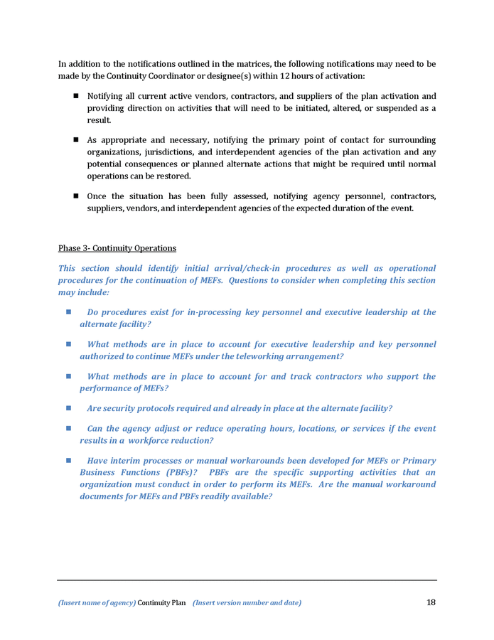 Continuity plan template for institutions of higher education in Word ...