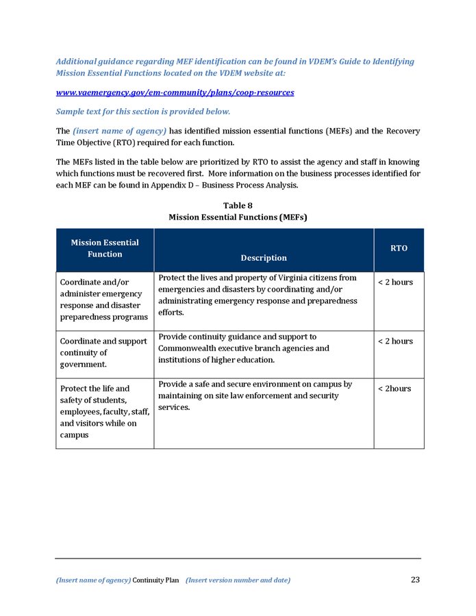 Continuity plan template for institutions of higher education in Word ...