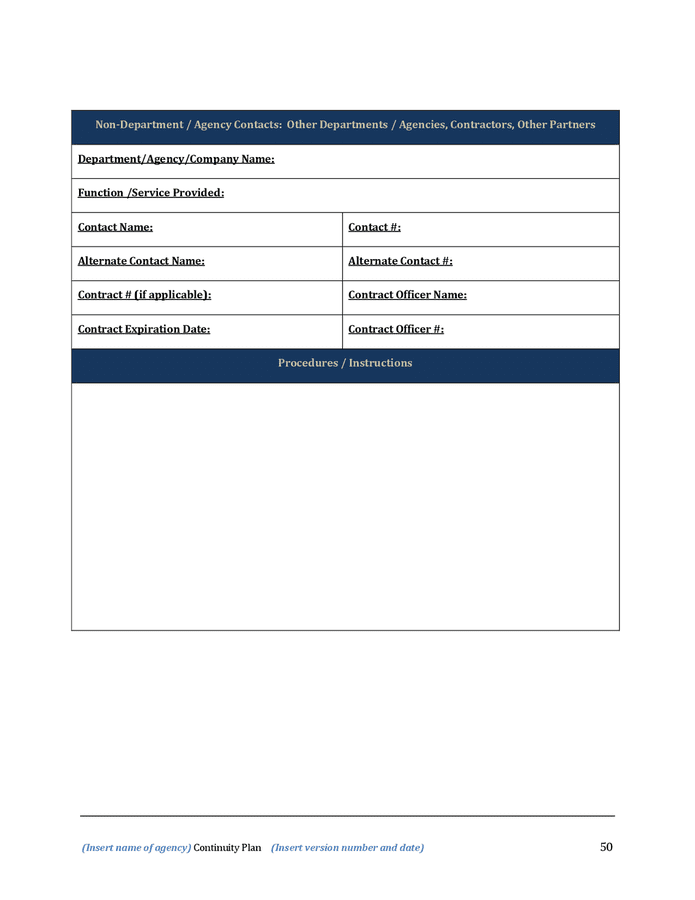 Continuity plan template for institutions of higher education in Word ...