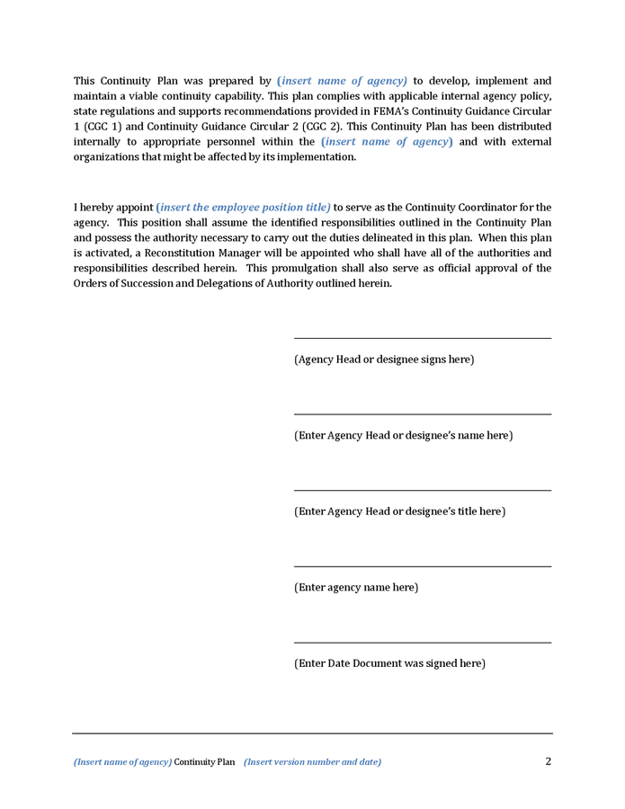 Continuity plan template for institutions of higher education in Word ...