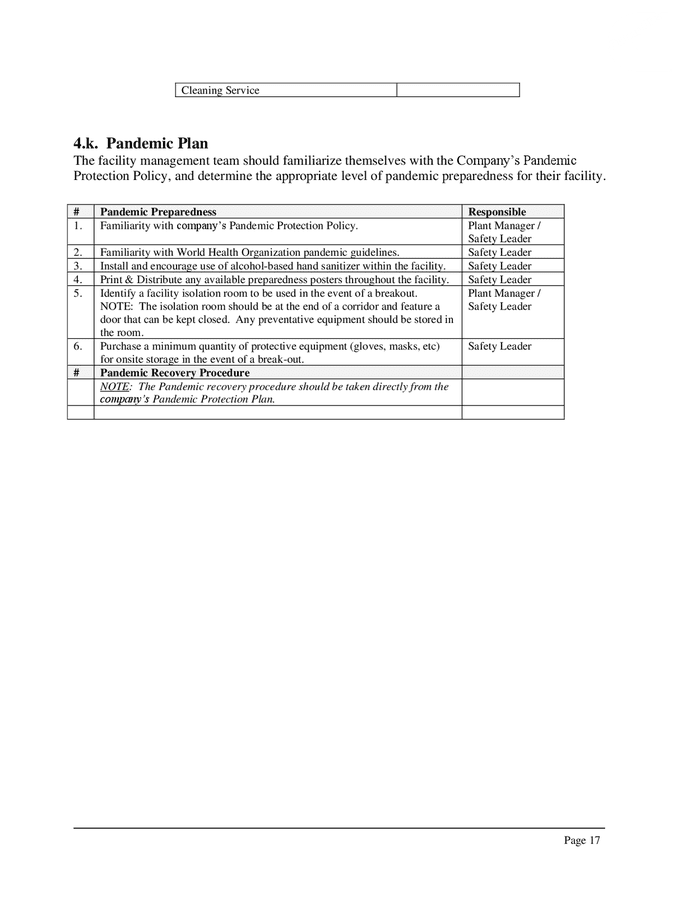Facility business continuity plan (BCP) template in Word and Pdf ...
