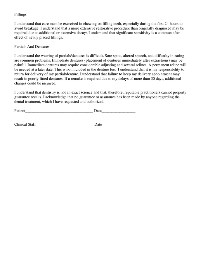 Informed consent form - dental services in Word and Pdf formats - page ...
