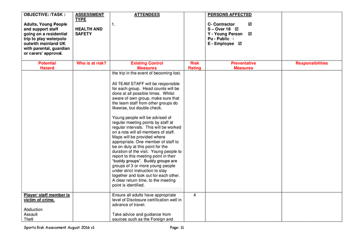 Event risk assessment template in Word and Pdf formats - page 11 of 14