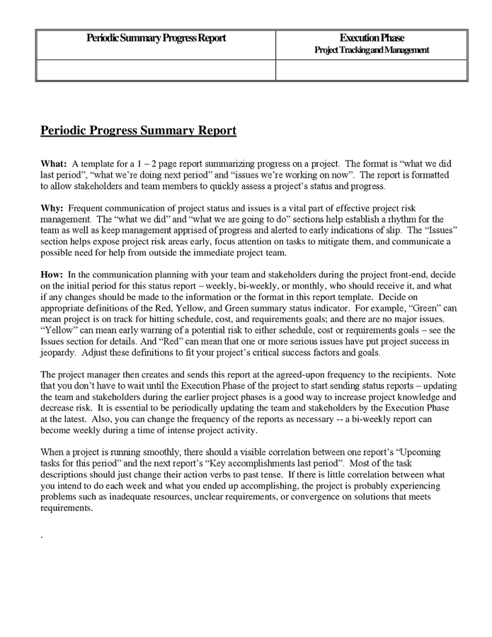 Periodic progress summary report template in Word and Pdf formats