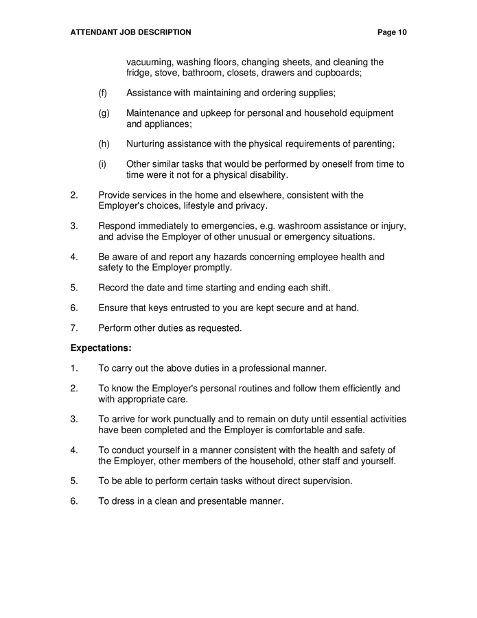 Sample employment agreement in Word and Pdf formats - page 10 of 10