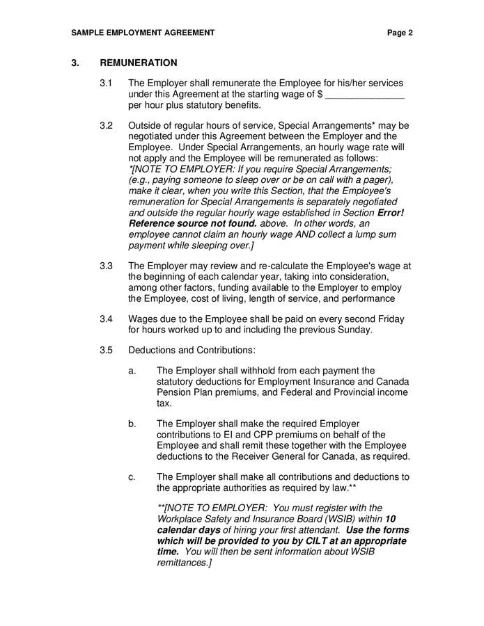 Sample employment agreement in Word and Pdf formats - page 2 of 10