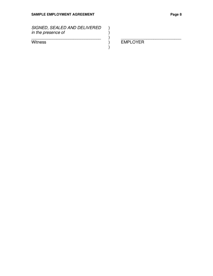 Sample employment agreement in Word and Pdf formats - page 8 of 10