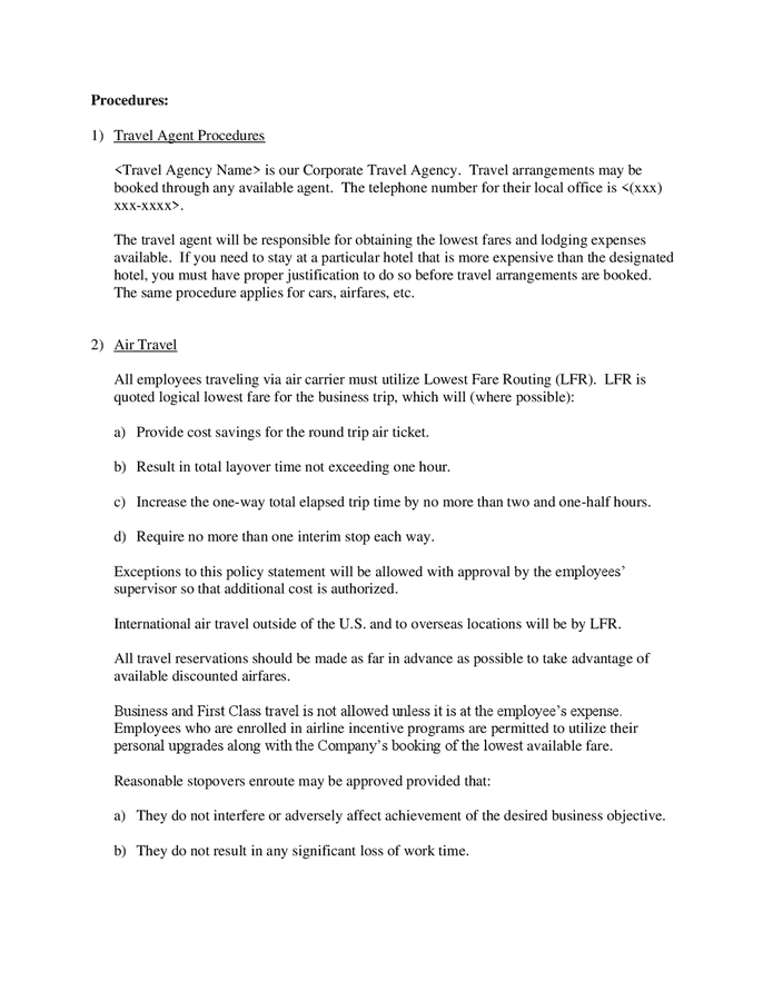 Travel and expense policy template in Word and Pdf formats - page 2 of 9