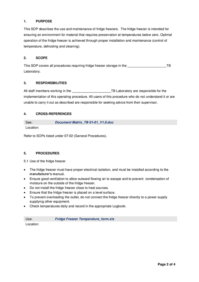 Fridge freezer use and maintenance template in Word and Pdf formats ...