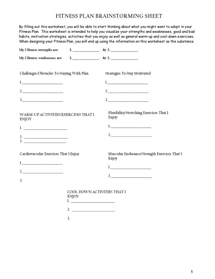 Personal Fitness Plan Template In Word And Pdf Formats Page 5 Of 13 Personal Fitness Plan Template In Word And Pdf Formats Page 5 Of 13