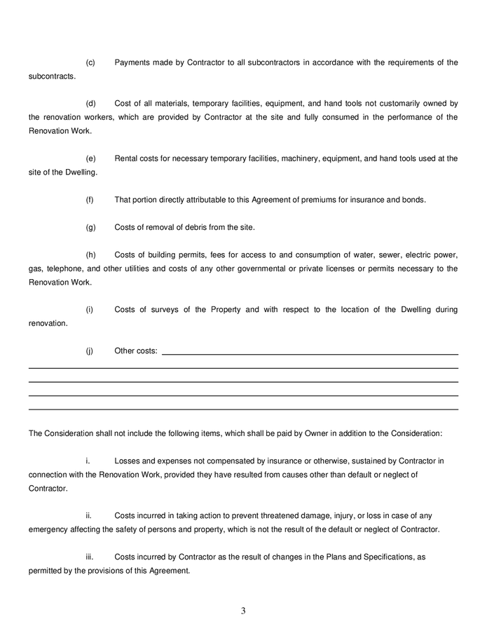 Residential remodeling contract template in Word and Pdf formats - page ...