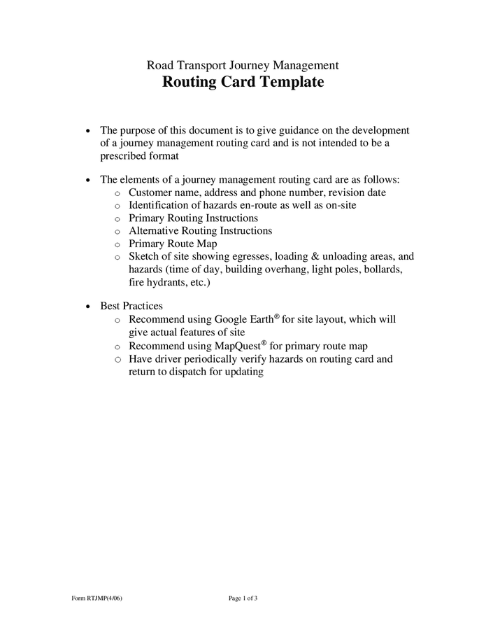 Routing card template in Word and Pdf formats