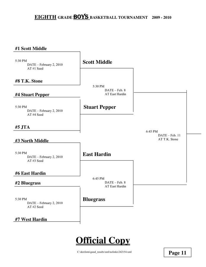 Basketball tournament brackets in Word and Pdf formats - page 2 of 2