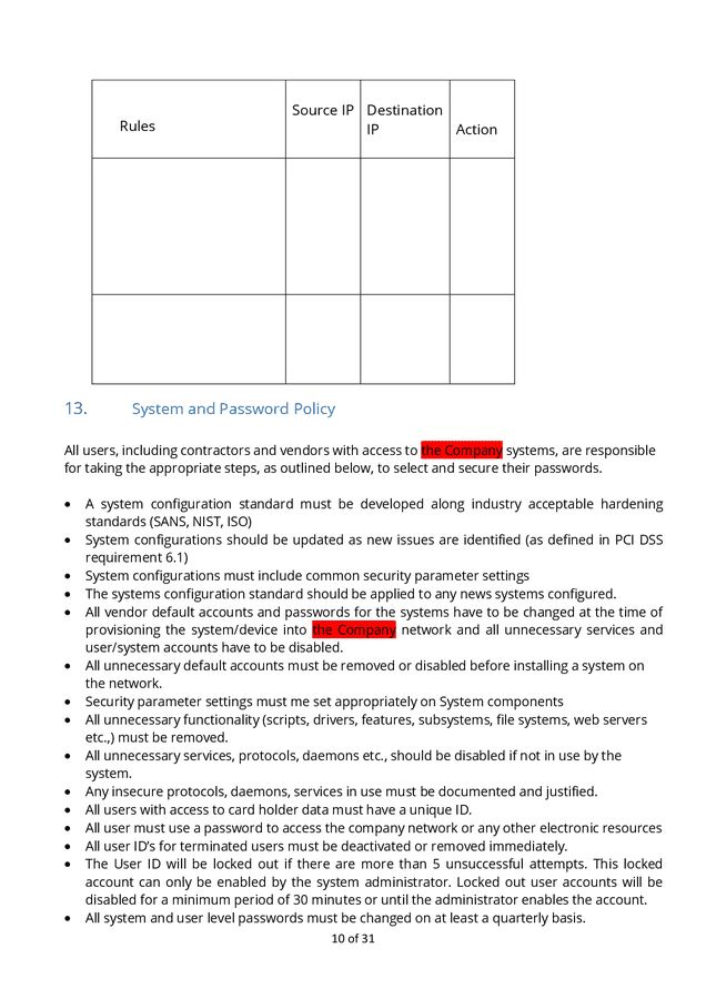 Information security policy in Word and Pdf formats - page 10 of 31