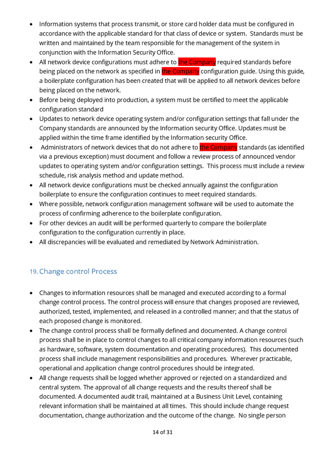 Information security policy in Word and Pdf formats - page 14 of 31