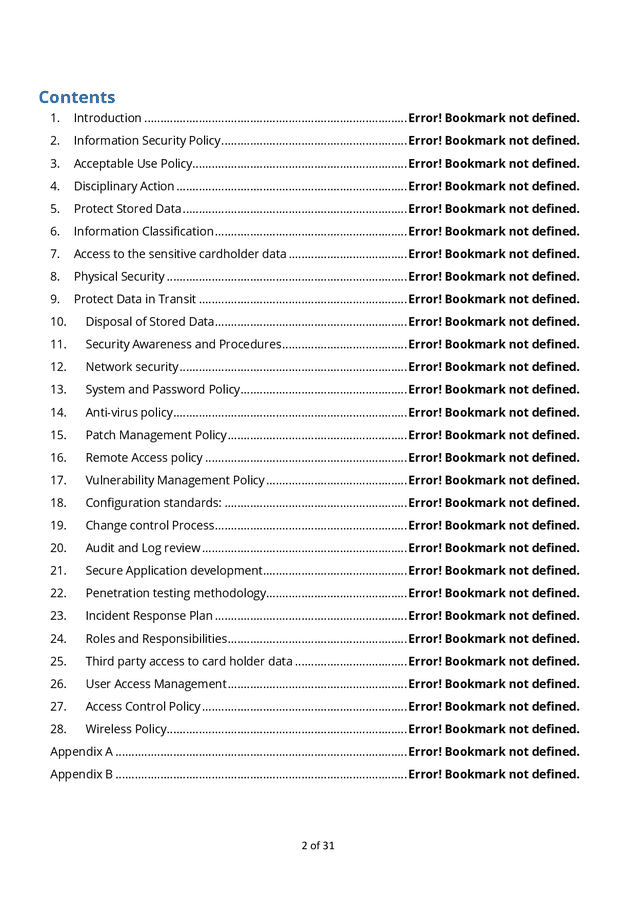 Information security policy in Word and Pdf formats - page 2 of 31