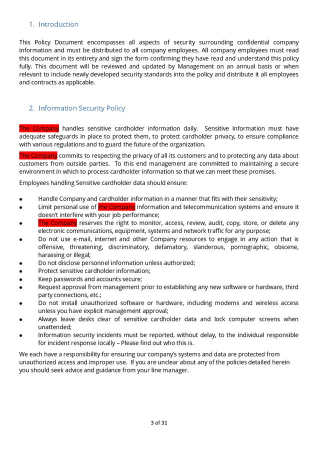 Information security policy in Word and Pdf formats - page 3 of 31